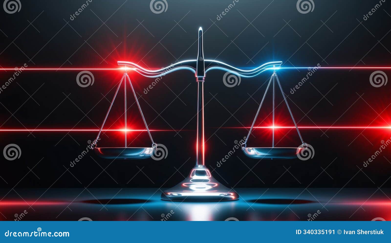 Digital Scales of Justice with Glowing Red and Blue Lights. Stock Image ...