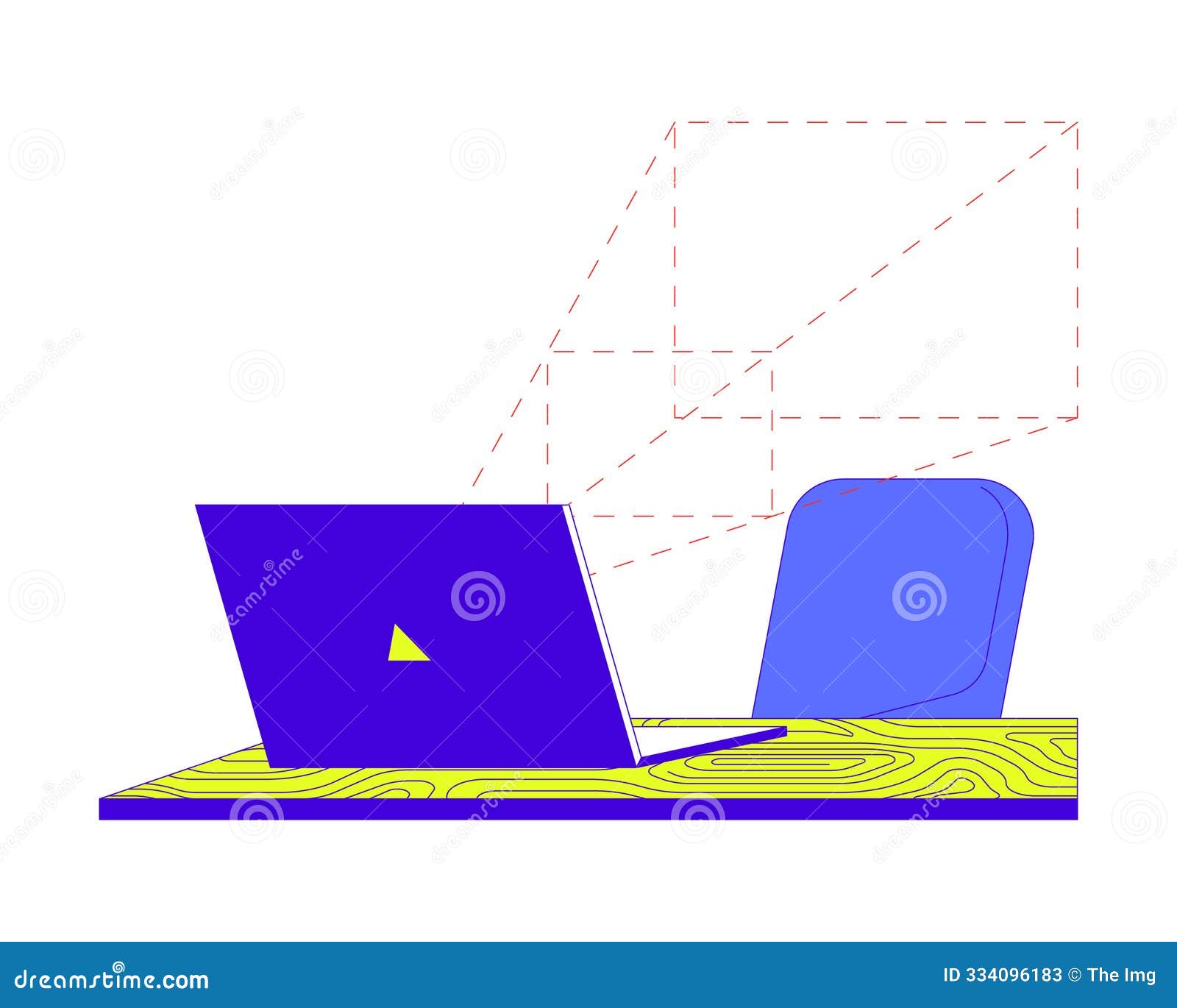 Digital Scanner Laptop on Desk with Chair 2D Cartoon Object Stock ...