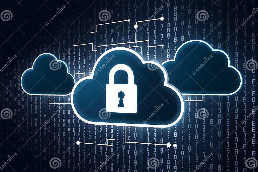 Cloud with Padlock, Binary Code Backdrop, Emphasizing Cloud Computing and Data Security Stock ...