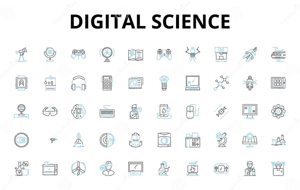 Digital Science Linear Icons Set. Algorithm, Analytics, Big Data ...