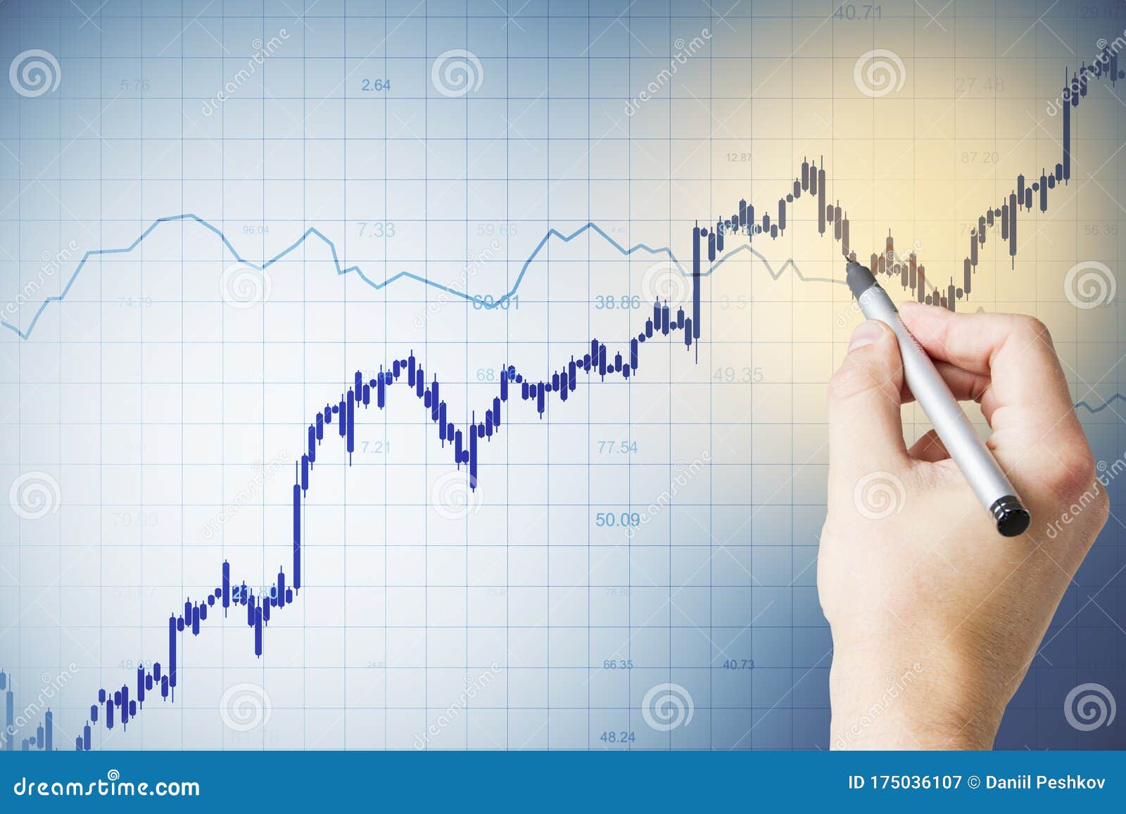 Digital Screen with Bright Blue Graphs Stock Image - Image of growth ...