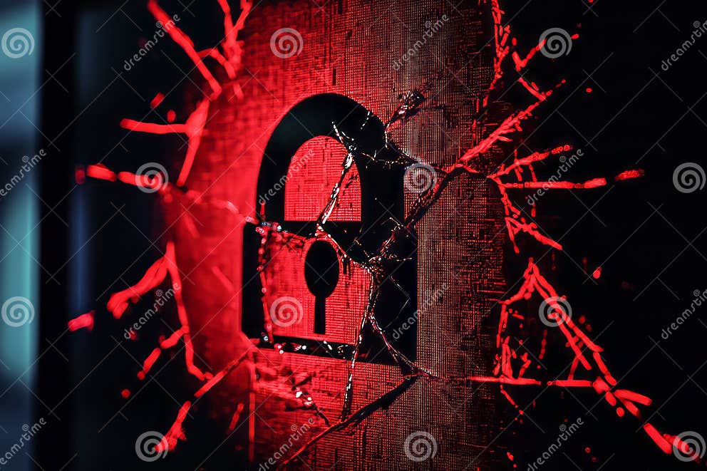 A Digital Screen Displaying a Broken Lock Icon, Symbolizing Compromised ...