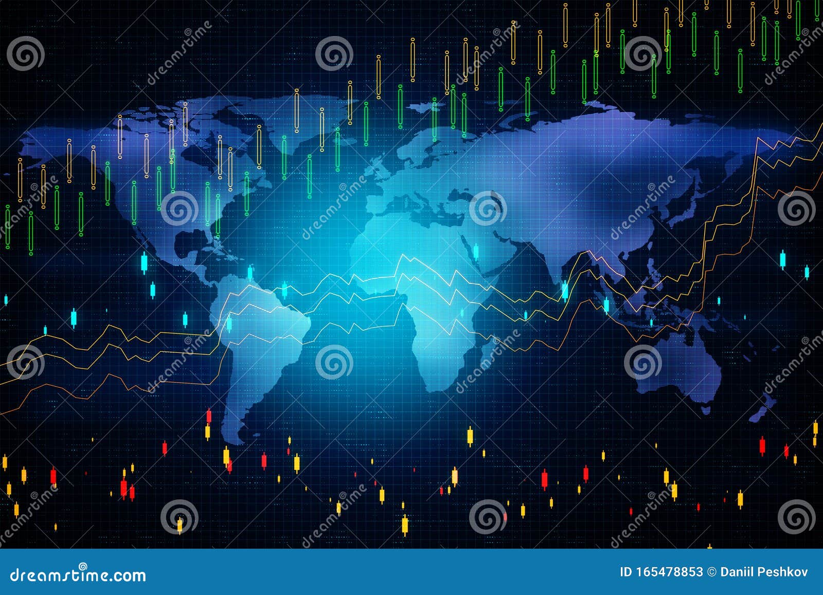 Digital Screen with Forex Graphs and World Map Stock Illustration ...