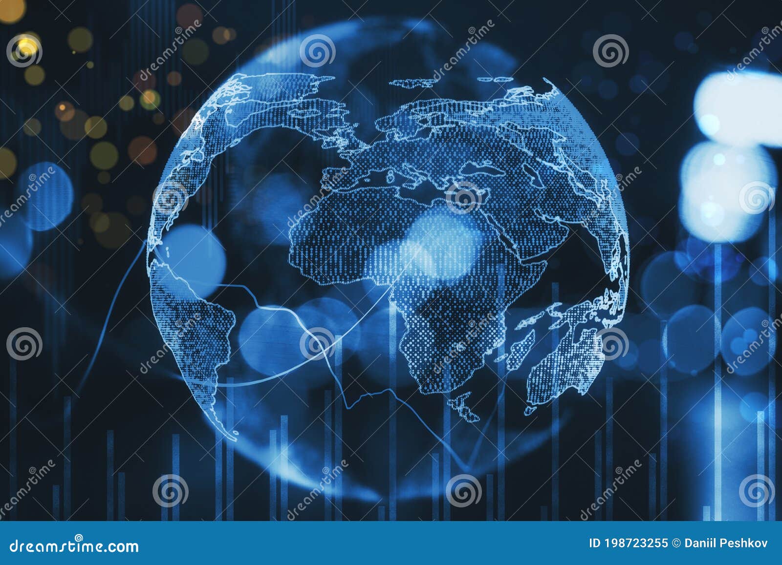 Digital Screen with Forex Graphs and World Map Stock Illustration ...