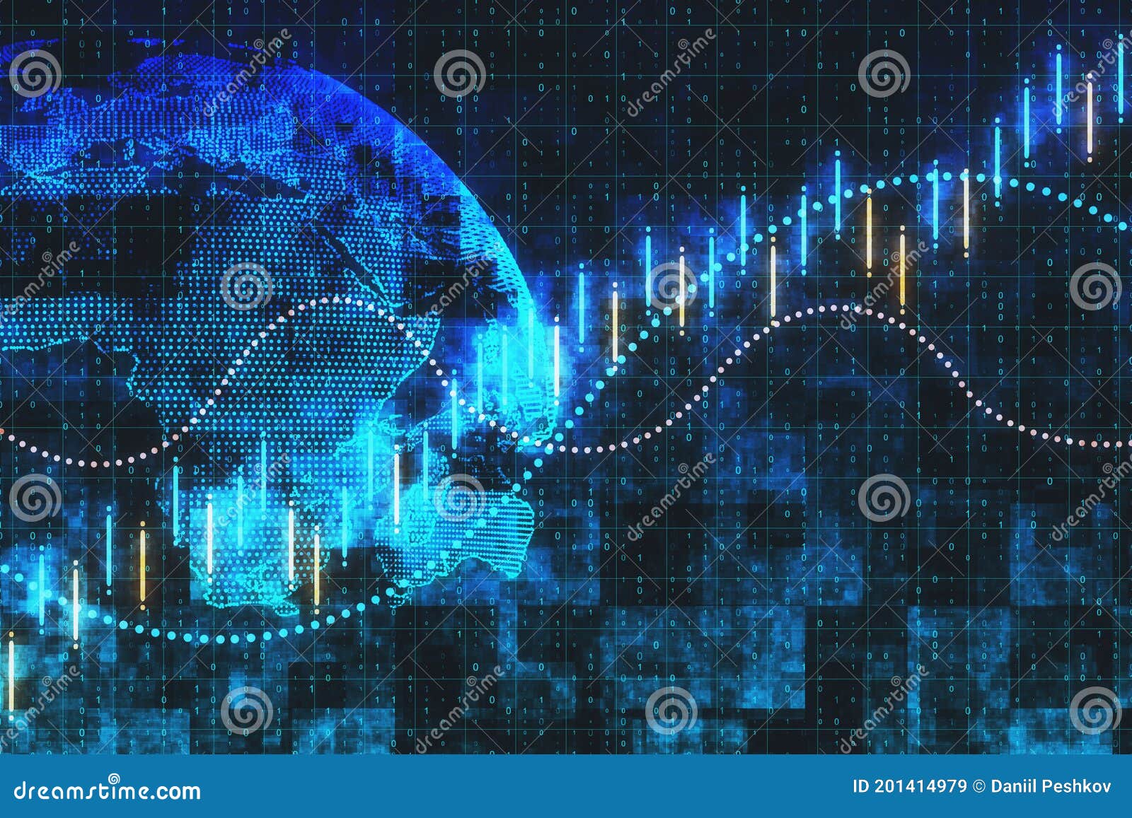 Digital Screen with Forex Graphs and World Map Stock Illustration ...