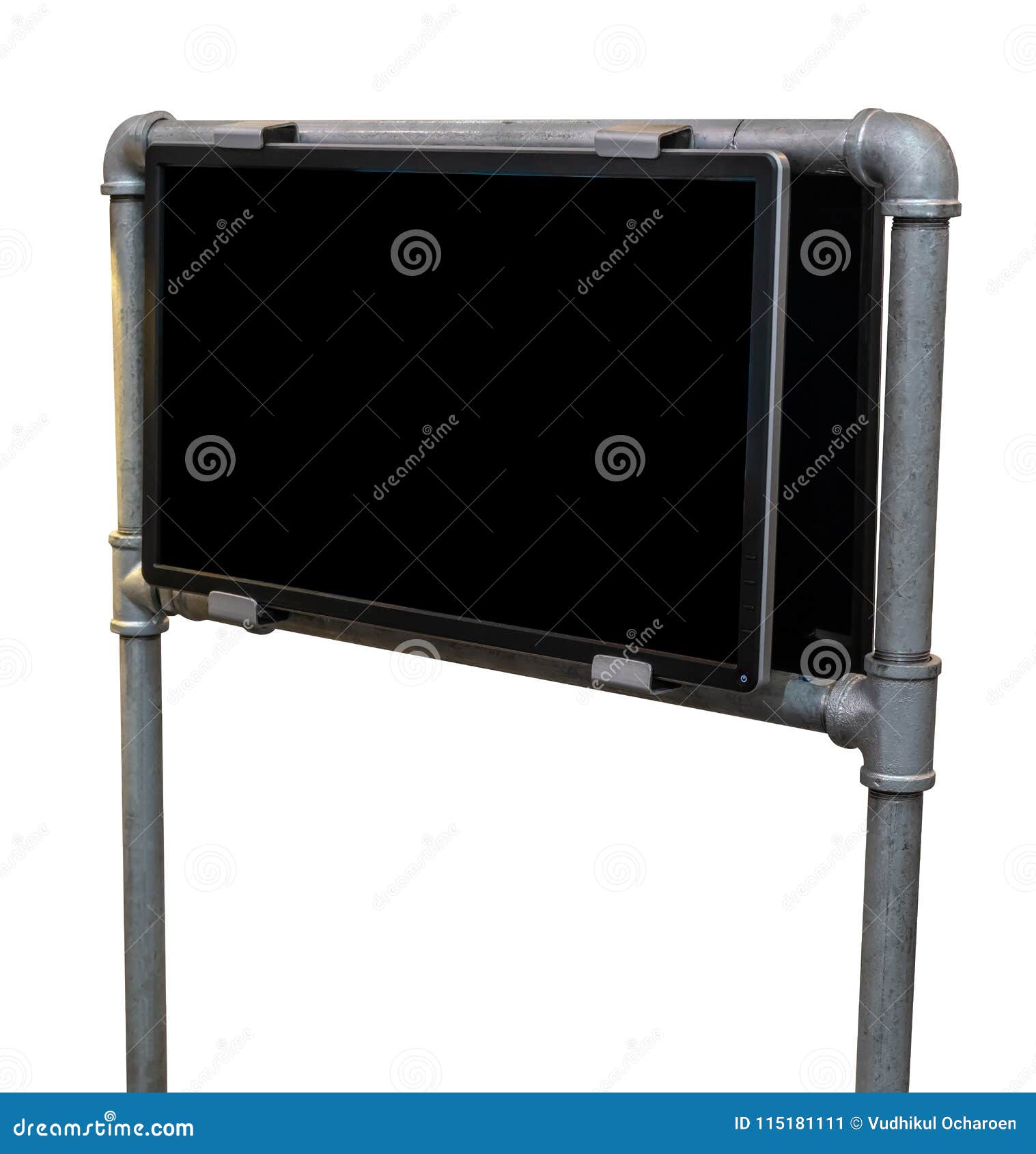 Digital Screen with Metal Pipe Frame Stand Isolated on White Stock ...