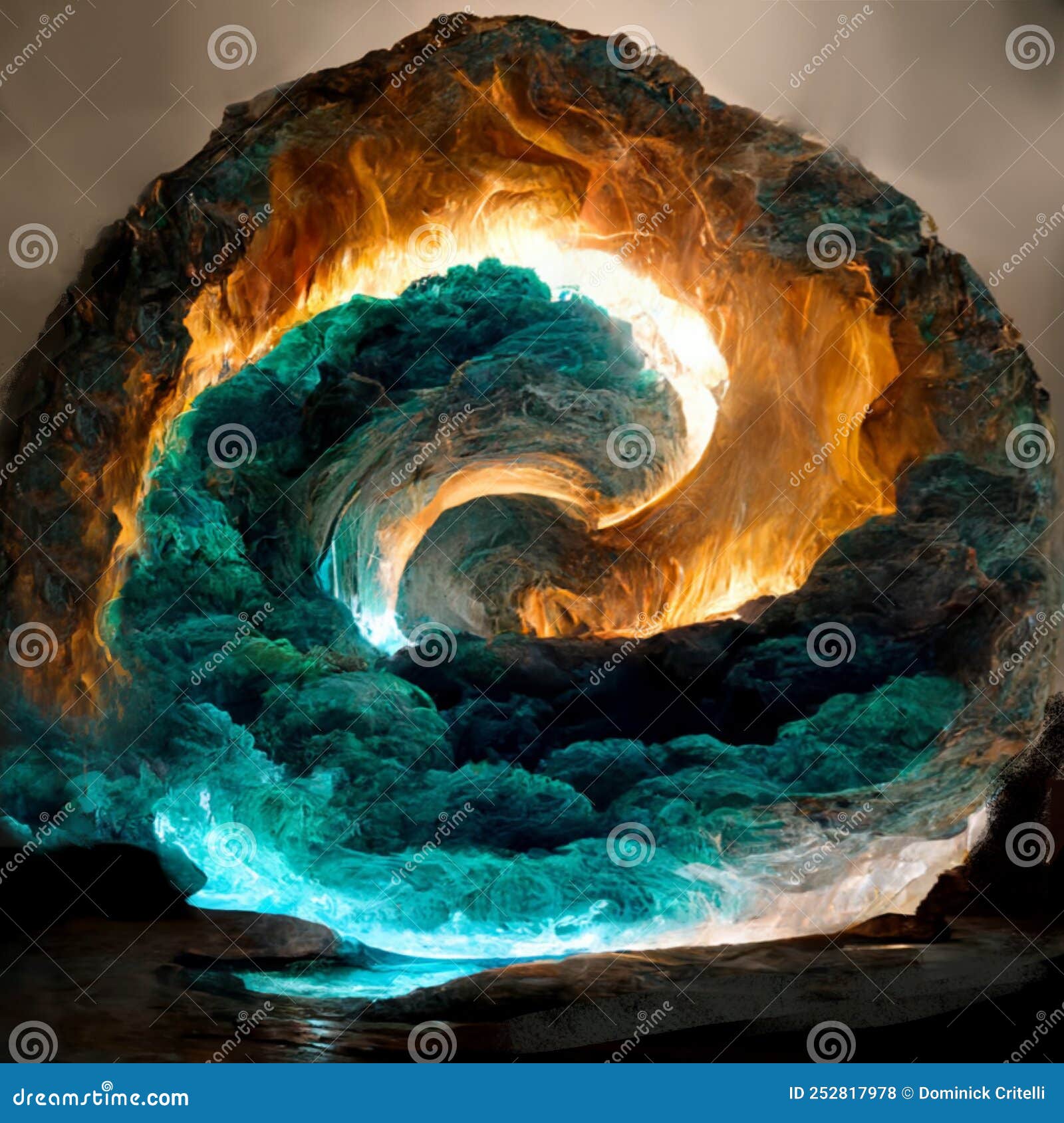Digital Sculpture of a Swirling Blue and Orange Vortex Tornado of ...