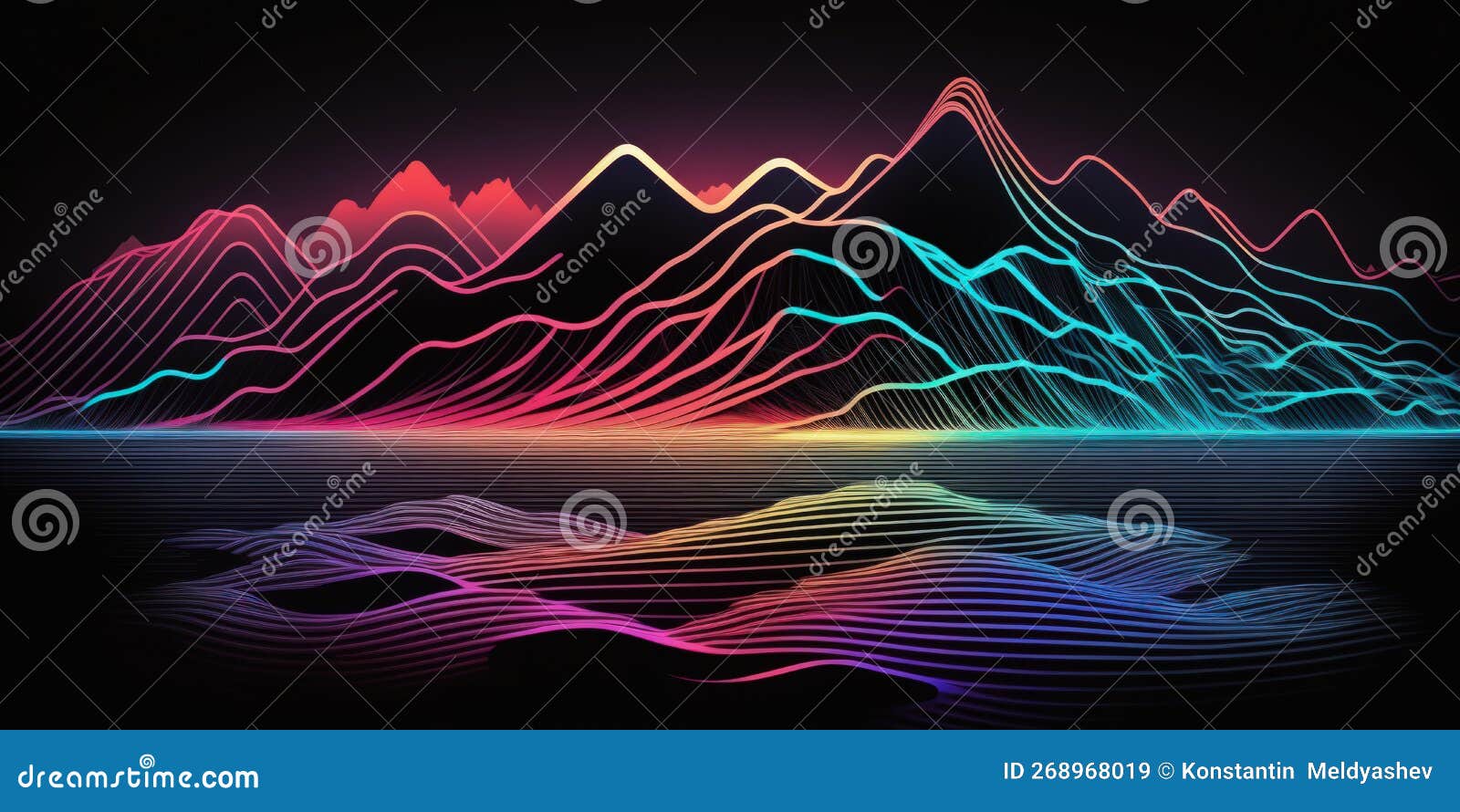 Digital Sea of Neon Lines in the Dark Digital Illustration Art Stock ...