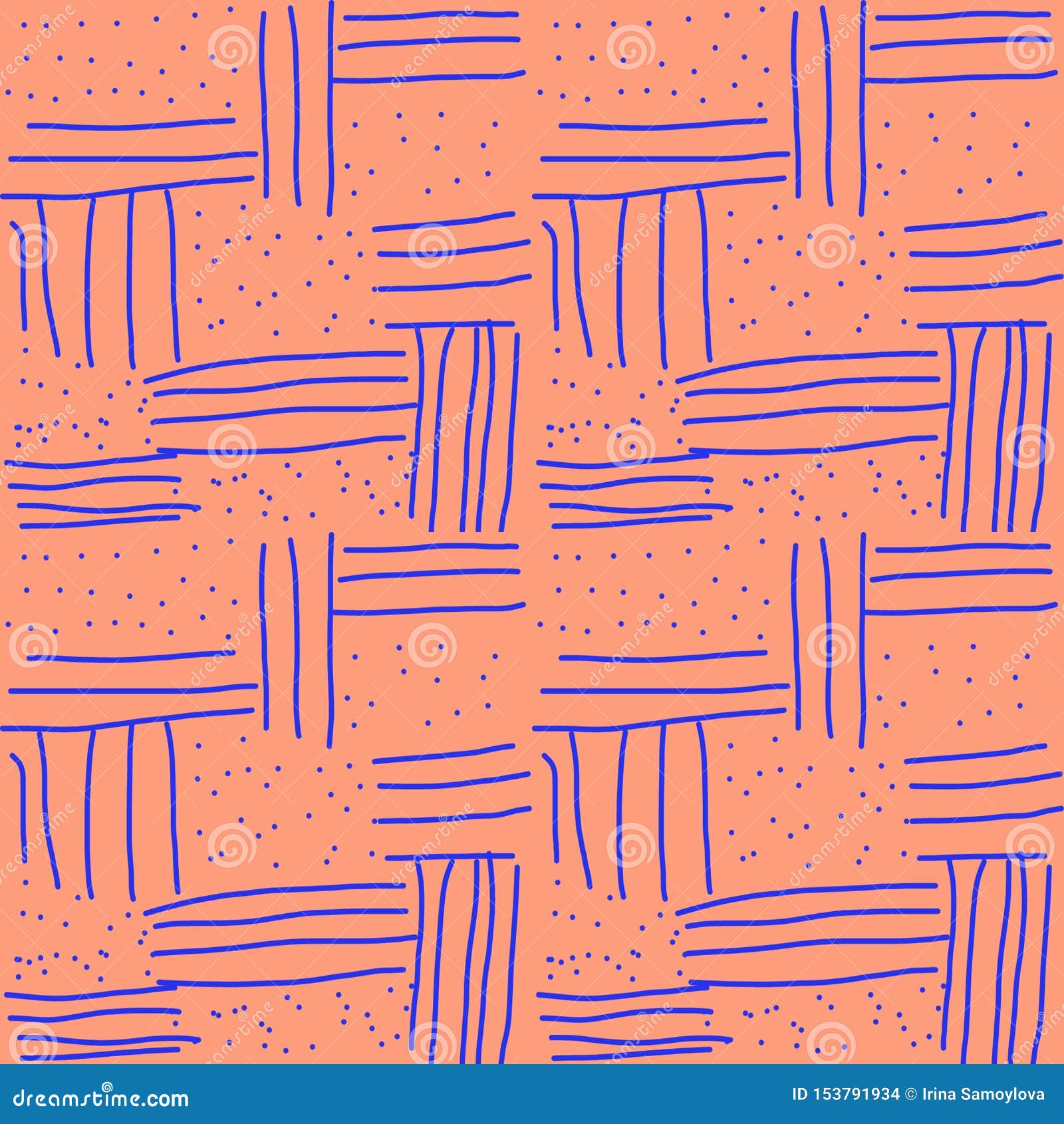 Digital Seamless Pattern of Blue Hand Drawn Horizontal and Vertical ...