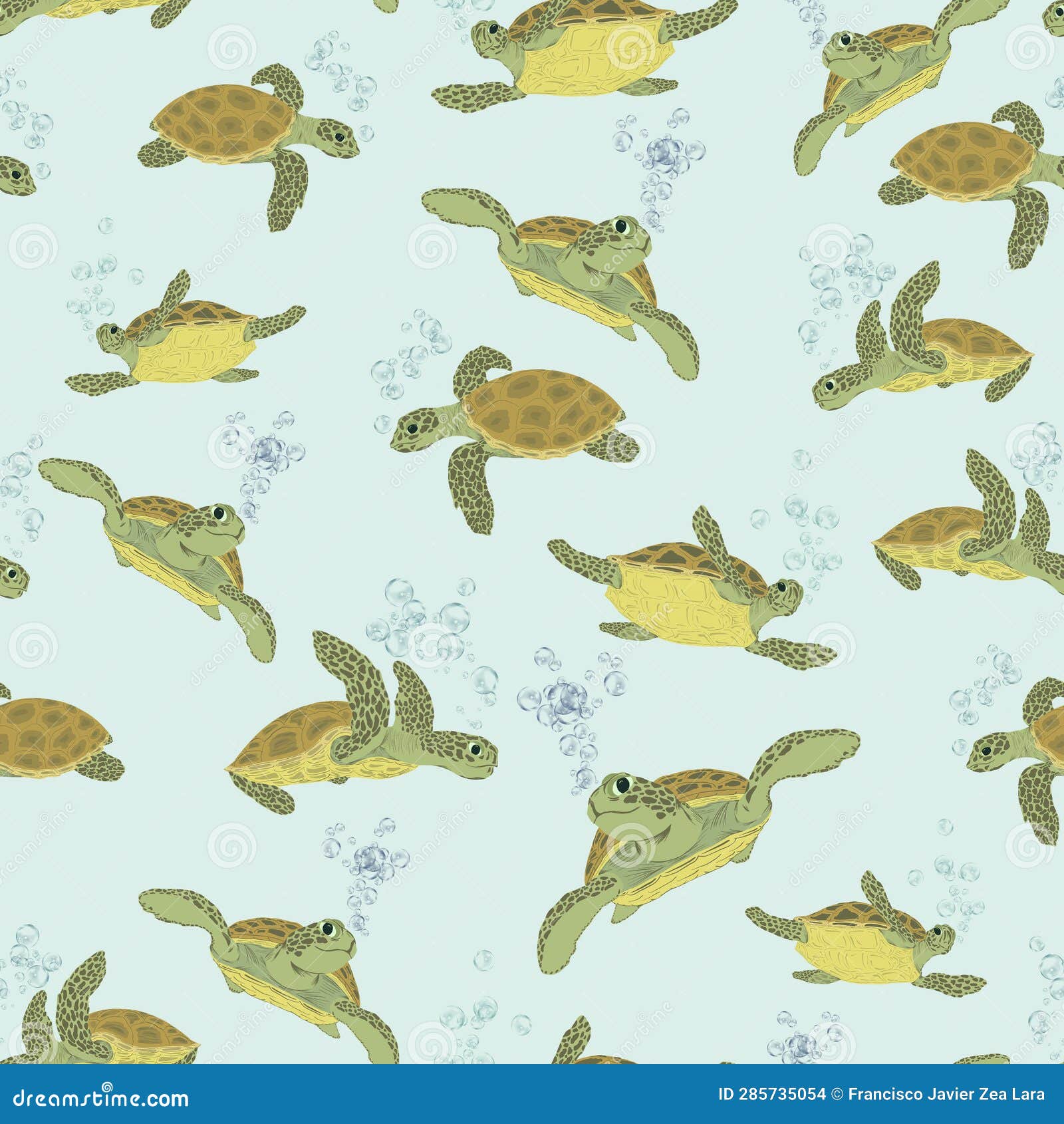 Digital Seamless Pattern with Cartoon Sea Turtles Stock Illustration ...
