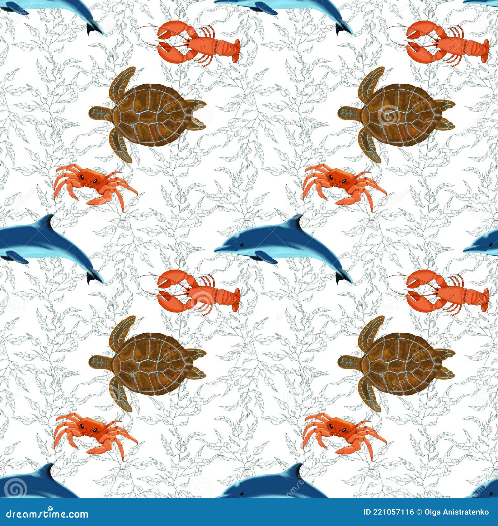 Digital Seamless Pattern - Ocean and Sea Animals Stock Illustration ...