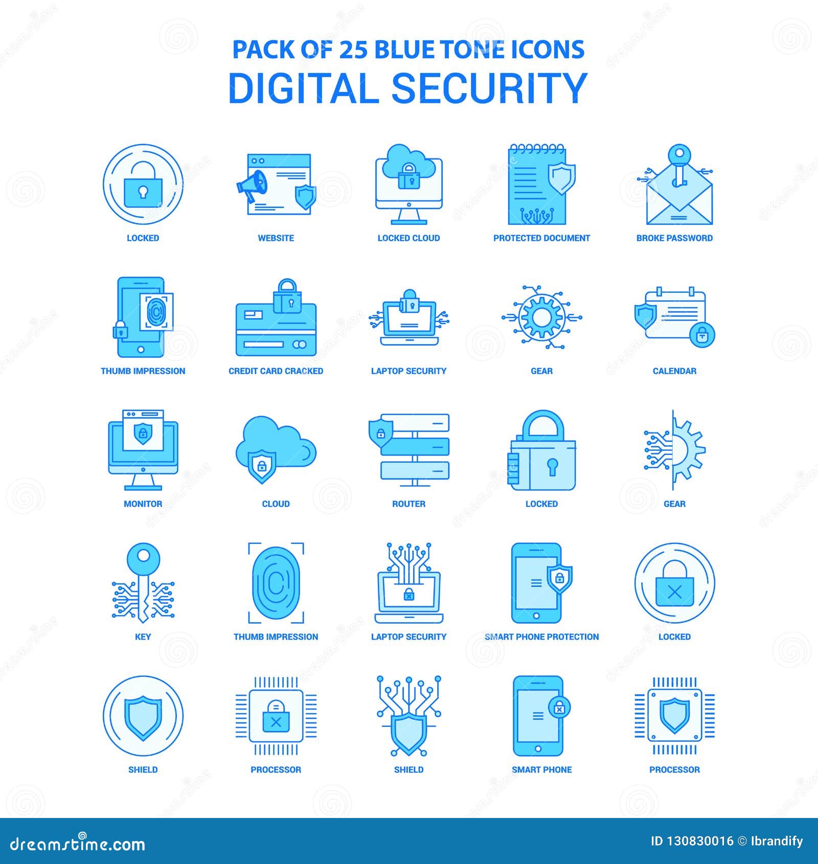 Digital Security Blue Tone Icon Pack - 25 Icon Sets Stock Vector ...