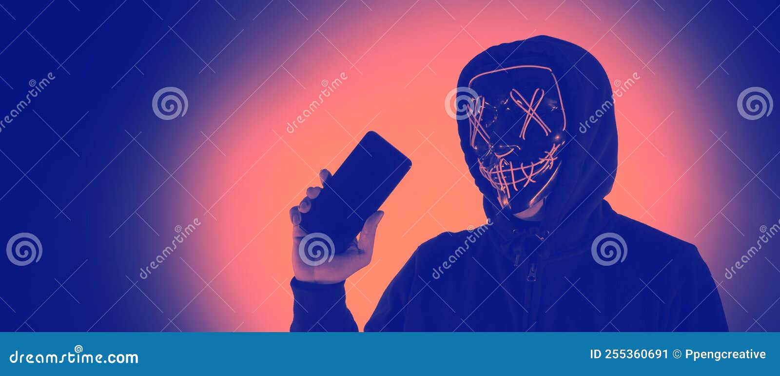 Digital Security Concept. Anonymous Hacker with Mask Holding Smartphone ...