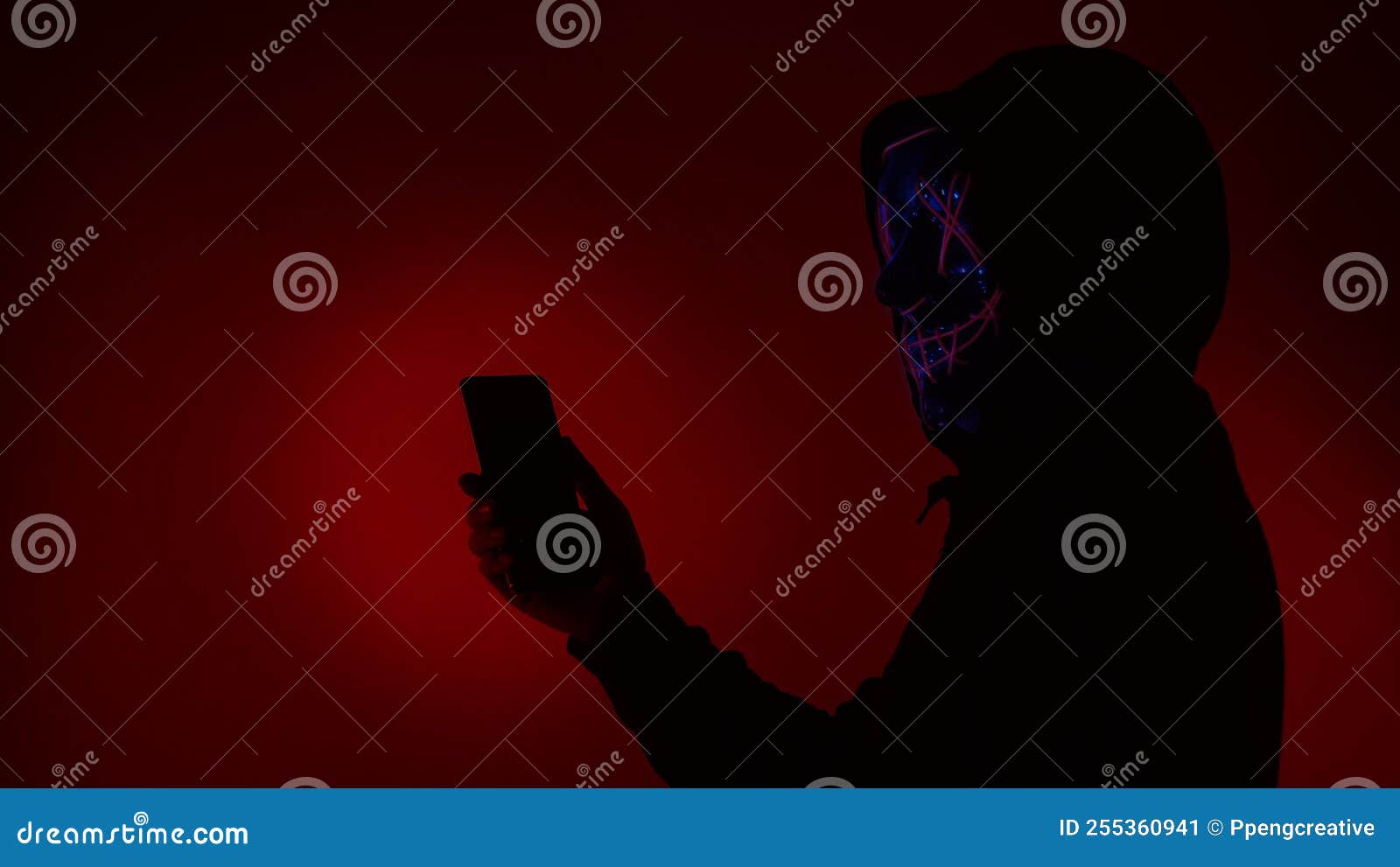 Digital Security Concept. Anonymous Hacker with Mask Holding Smartphone ...