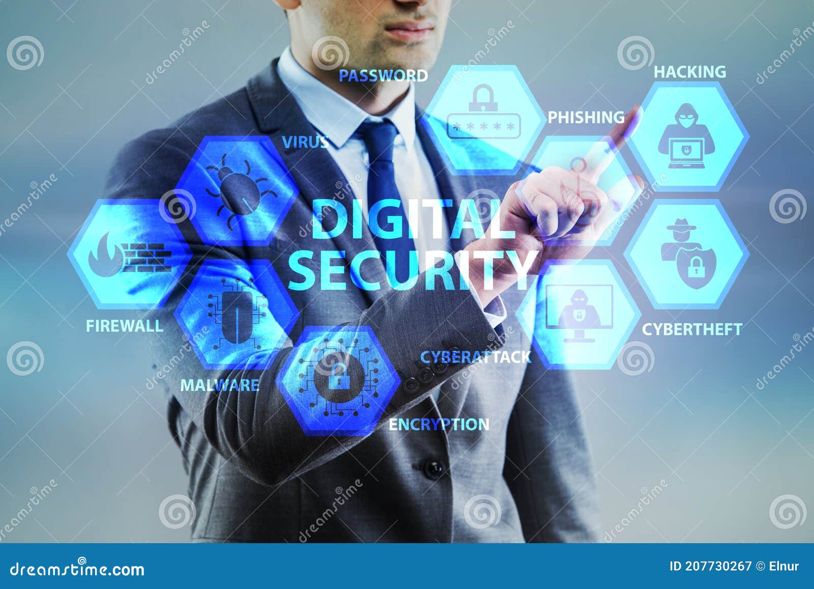 Digital Security Concept with Businessman Pressing Button Stock Image ...