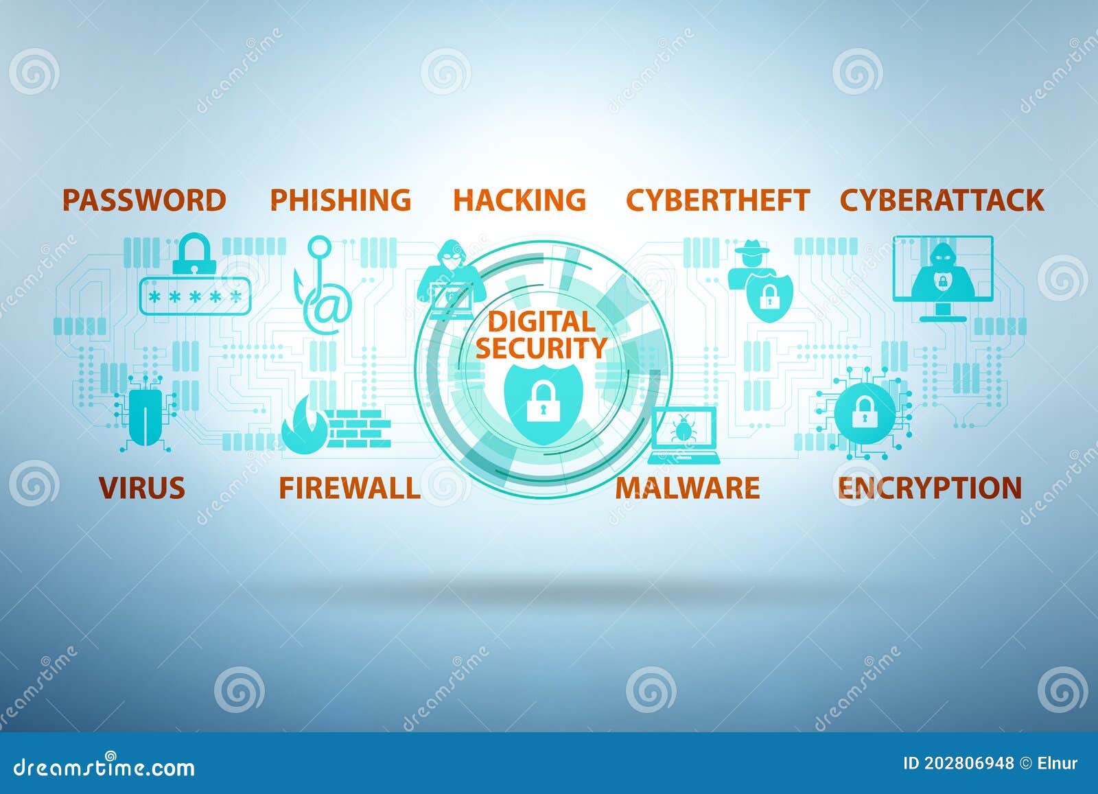 Digital Security Concept with Key Elements Stock Illustration ...