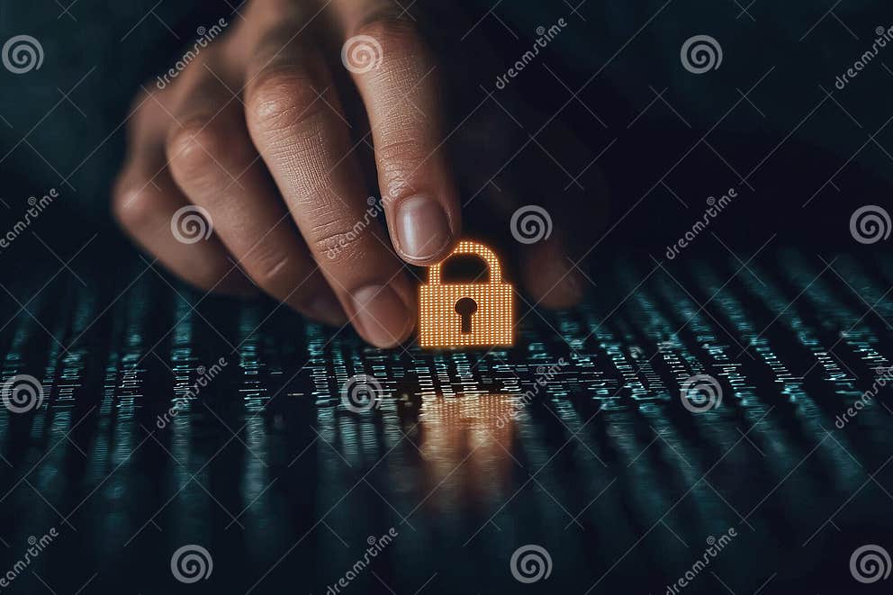 Digital Security Concept with Lock and Data Stream Stock Photo - Image ...