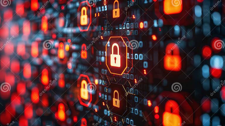 Digital Security Concept with Lock Icons and Binary Code Representing Mitigating Risks in ...