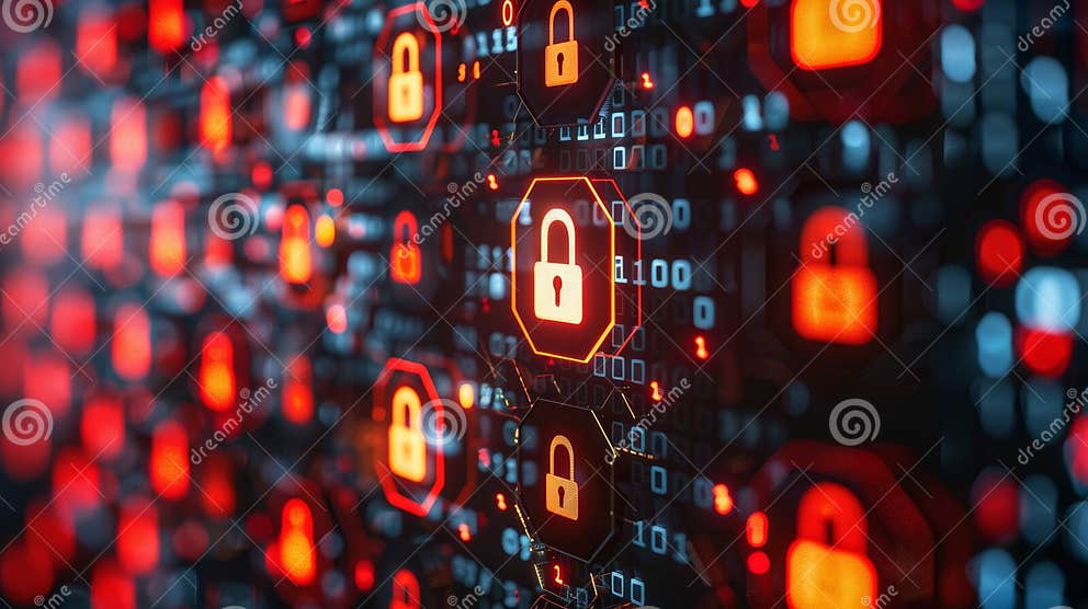 Digital Security Concept with Lock Icons and Binary Code Representing ...