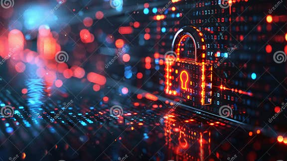Digital Security Concept with Lock Symbol and Binary Code Representing ...