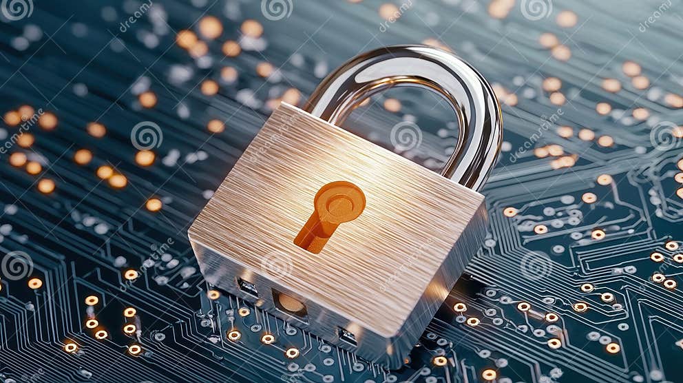 Digital Security Concept with Padlock on Circuit Board Background for ...