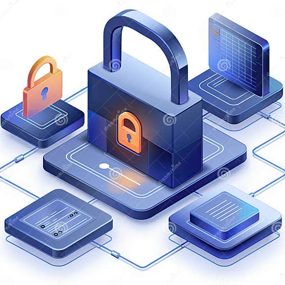 Digital Security Concept with Padlocks and Computer Icon, Representing ...