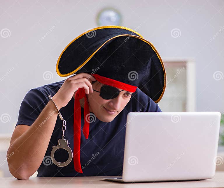 Digital Security Concept with Pirate at Computer Stock Image - Image of ...