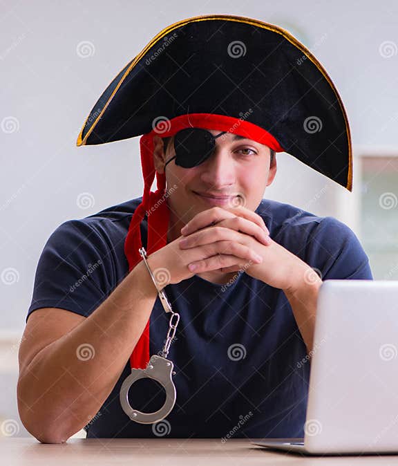 Digital Security Concept with Pirate at Computer Stock Image - Image of ...