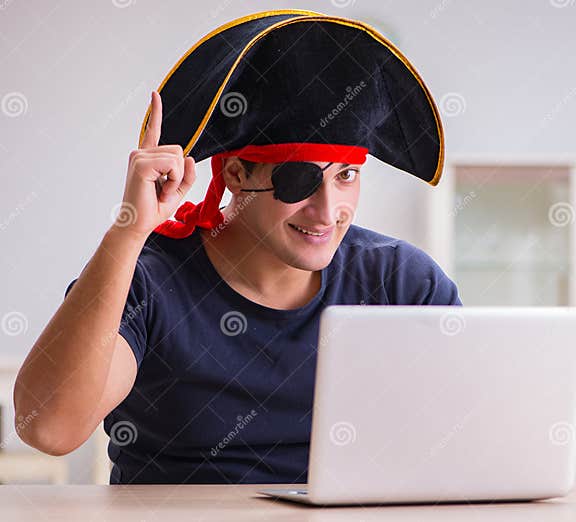 Digital Security Concept with Pirate at Computer Stock Photo - Image of ...