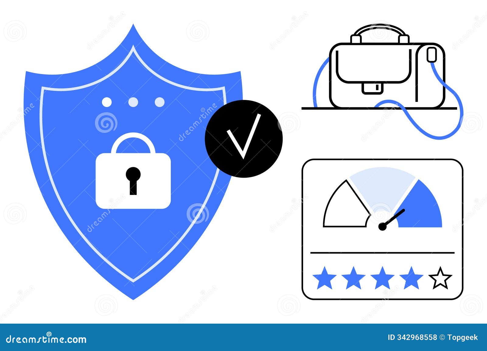 Digital Security Concept with Shield, Lock, Briefcase, and Performance ...