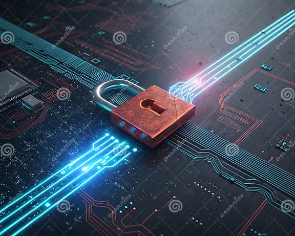 A Digital Security Futuristic Padlock Illustration with Binary Code ...