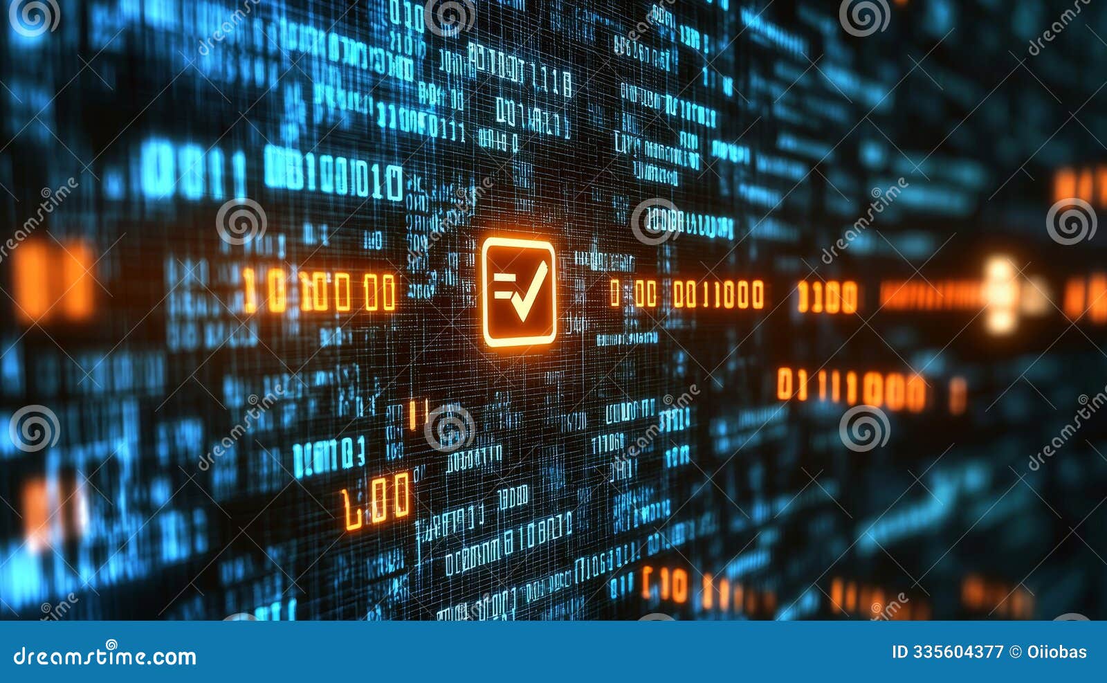 Digital Security a Glowing Checkmark Amidst a Matrix of Binary Code ...