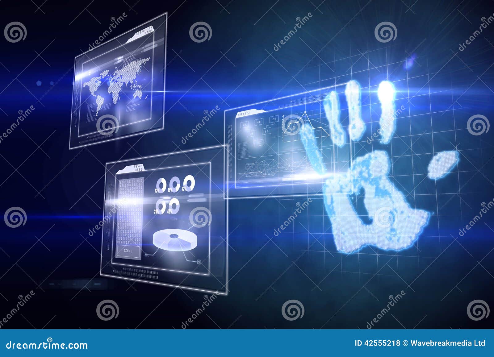 Digital Security Hand Print Scan Stock Illustration - Illustration of ...