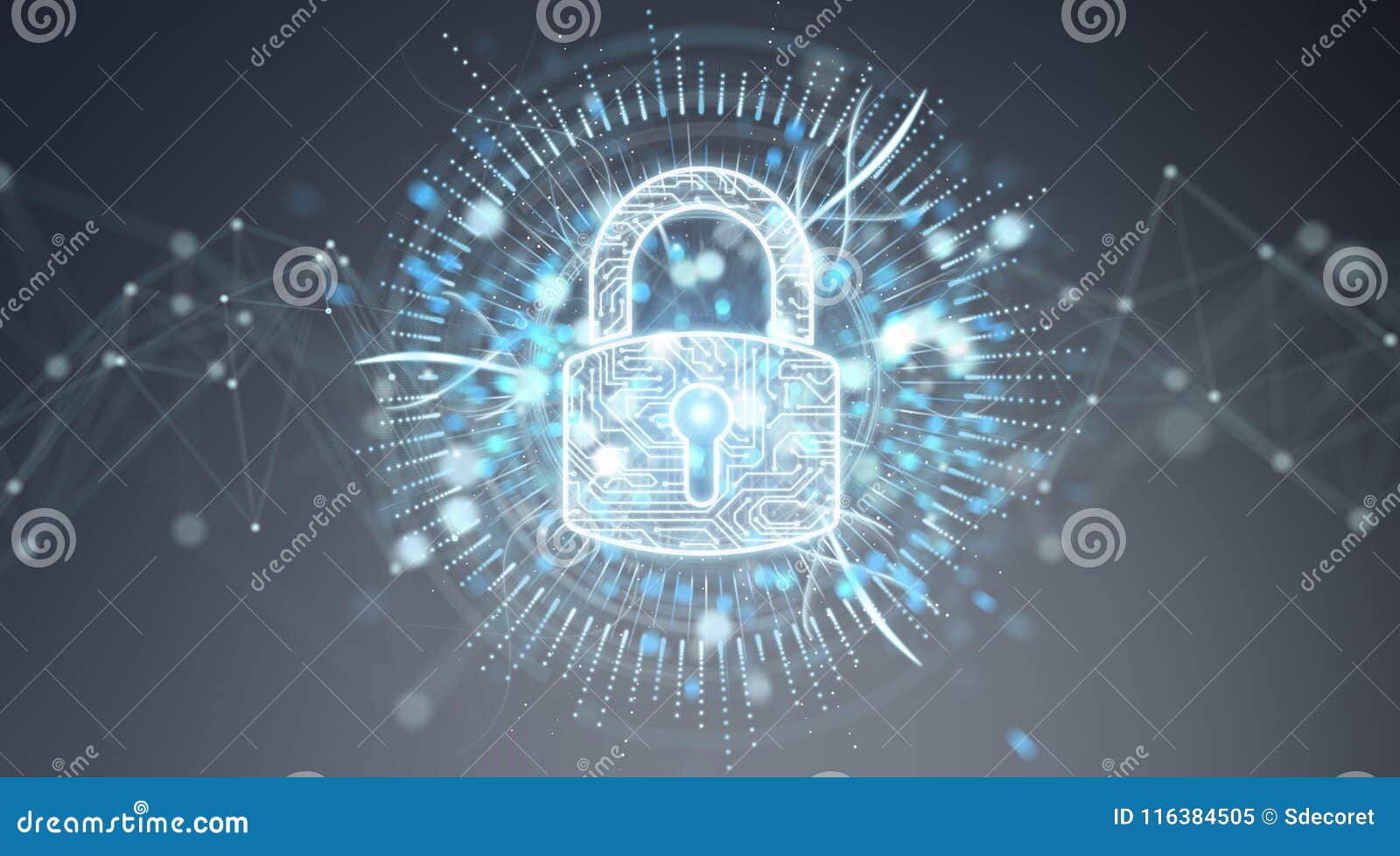 Digital Security Hologram with Padlock 3D Rendering Stock Illustration ...