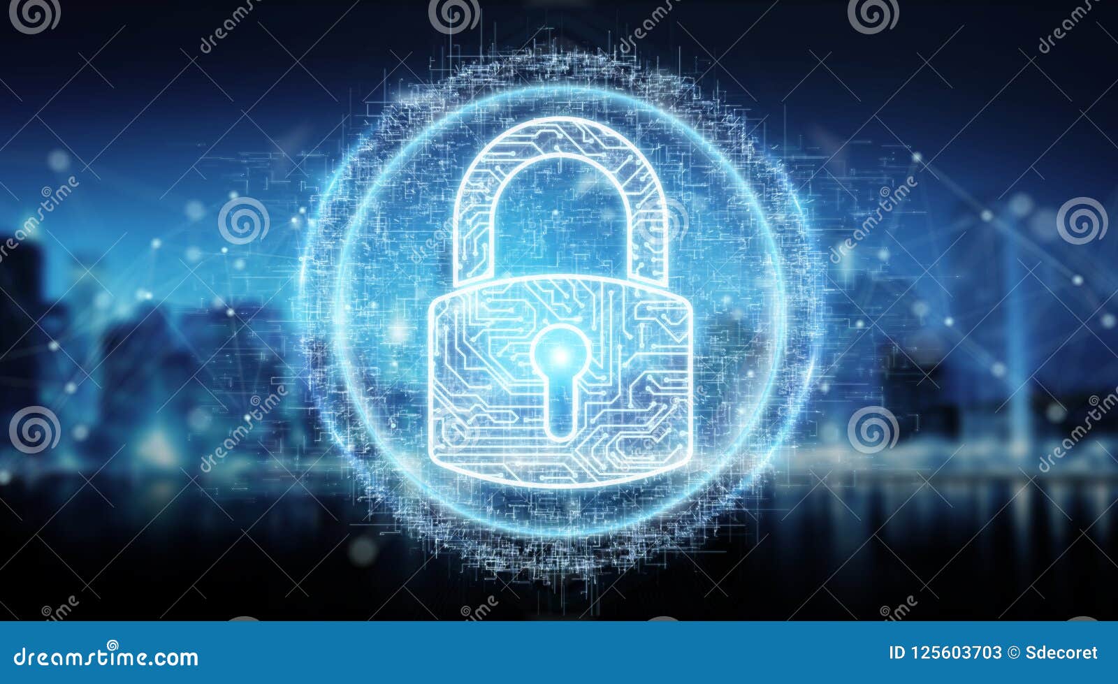 Digital Security Hologram with Padlock 3D Rendering Stock Illustration ...