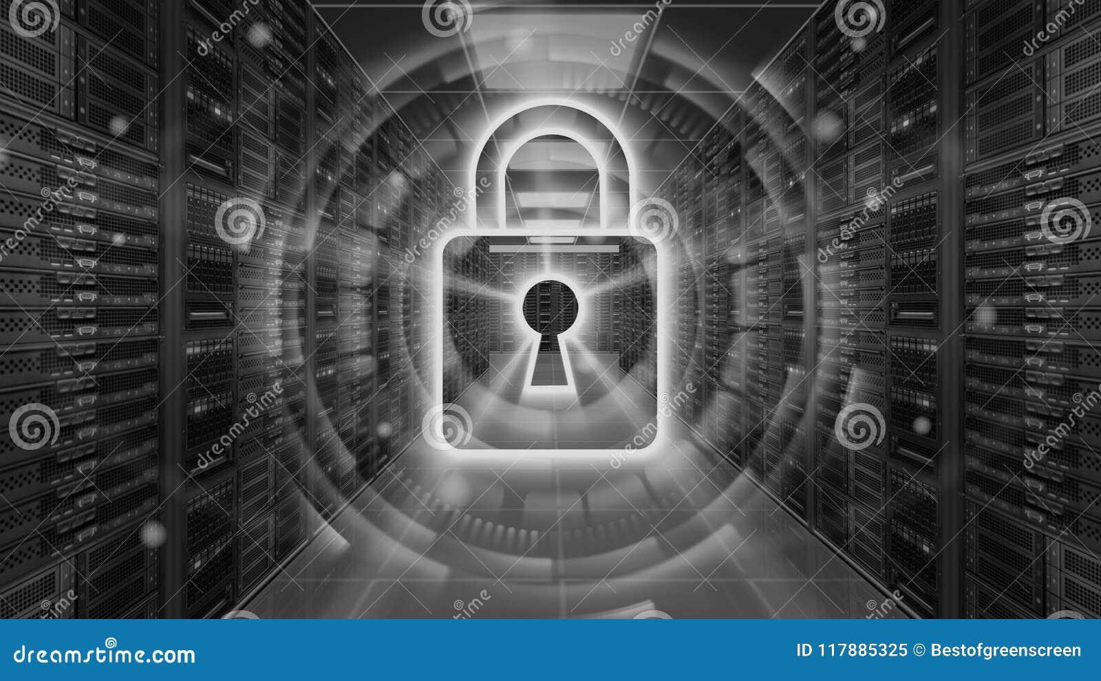 Digital Security Hologram with Padlock on Server Room - Cyber Security ...