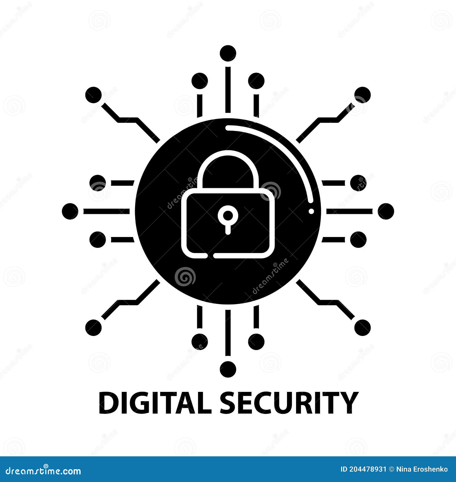 Digital Security Icon, Black Vector Sign with Editable Strokes, Concept ...