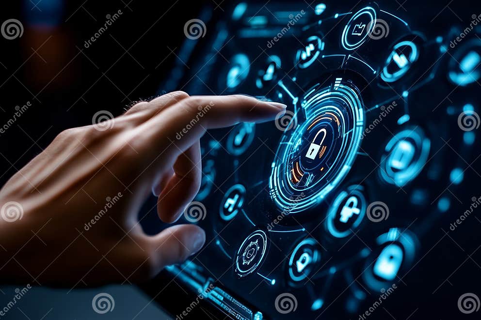 Digital Security Interface Hand Touching Lock Icon Cybersecurity ...