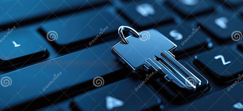 Digital Security Key Resting on Computer Keyboard, Symbolizing ...