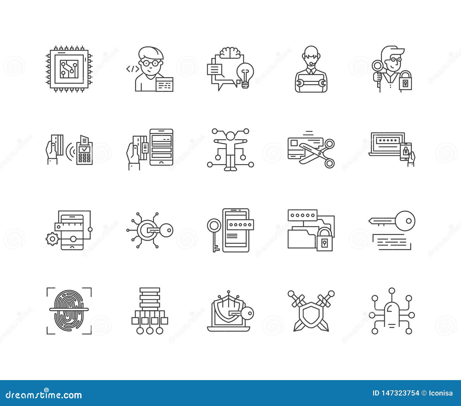 Digital Security Line Icons, Signs, Vector Set, Outline Illustration ...