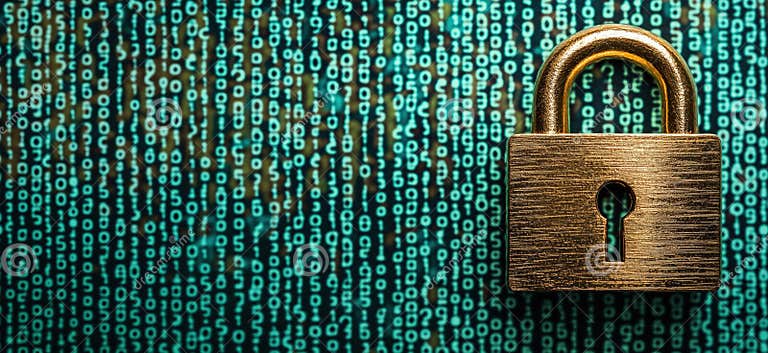 Digital Security Lock Against Binary Code Background Representing Data Protection and ...