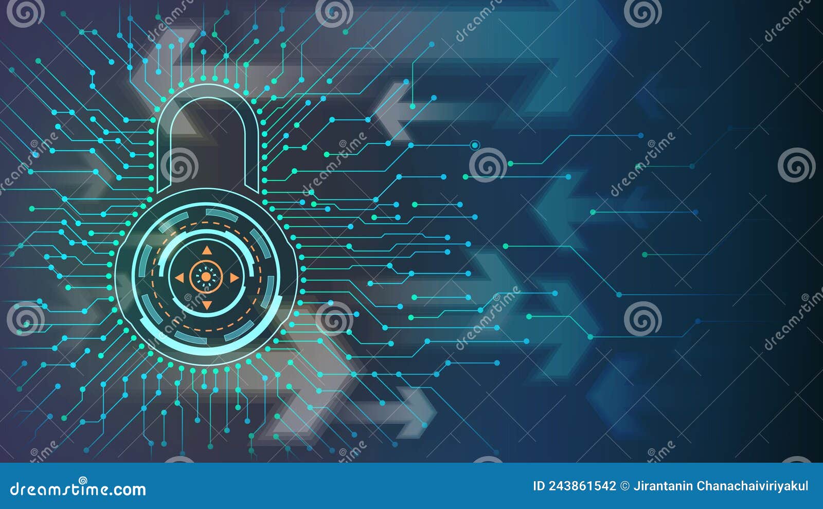 Digital Security Lock with Circuit and Arrow Element in Blue Tone Stock ...