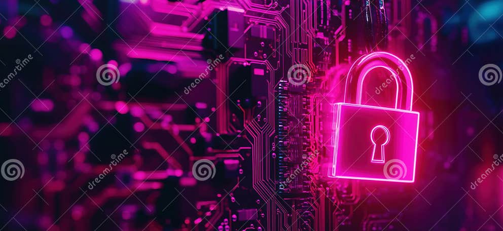 Digital Security Lock Glowing on Circuit Board Background, Representing Cybersecurity, Data ...