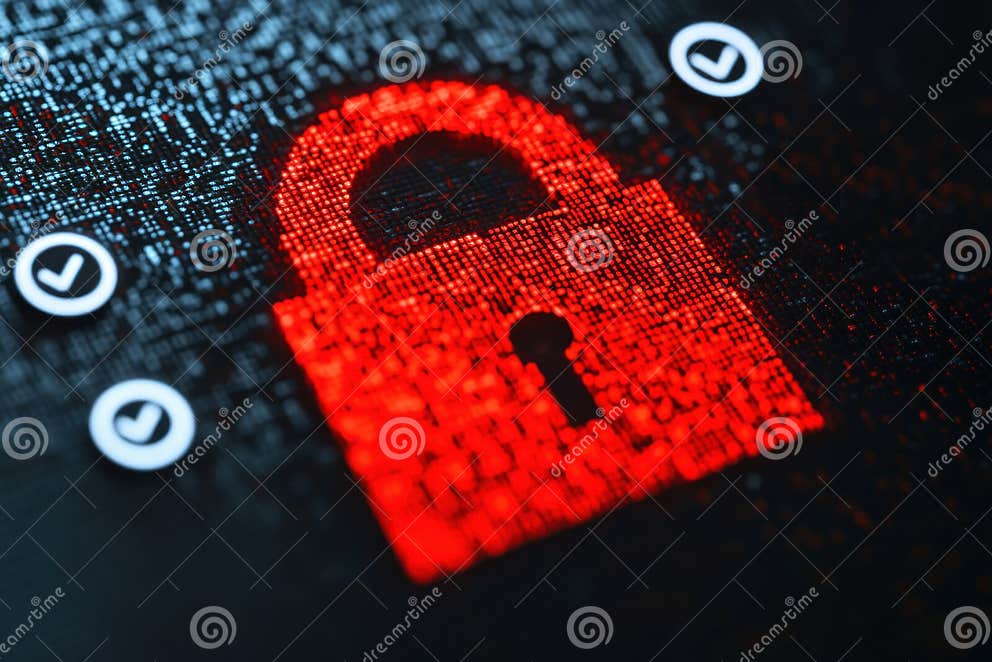Digital Security Lock Symbol on a Dark Background with Binary Code ...