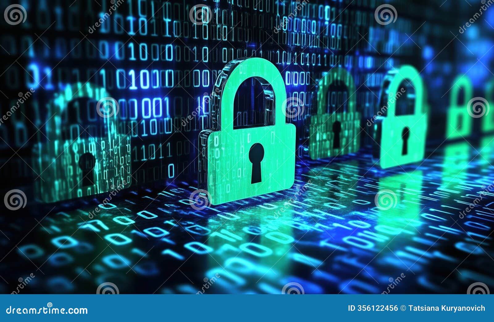 Digital Security Locks with a Binary Code Background, Representing Data Protection, Encryption ...