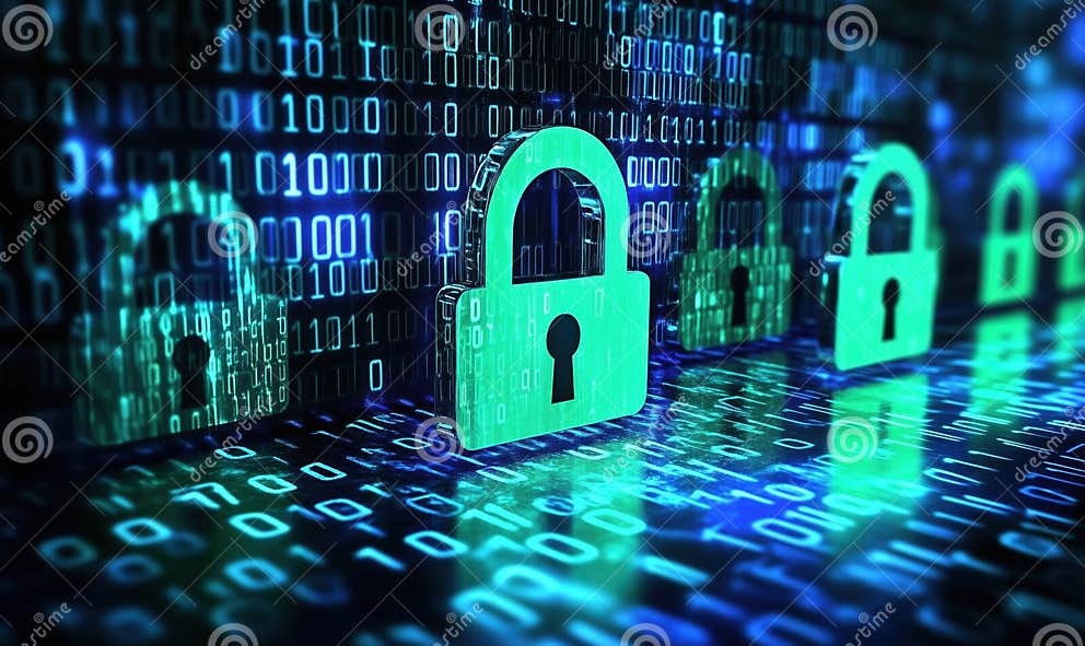 Digital Security Locks with a Binary Code Background, Representing Data Protection, Encryption ...