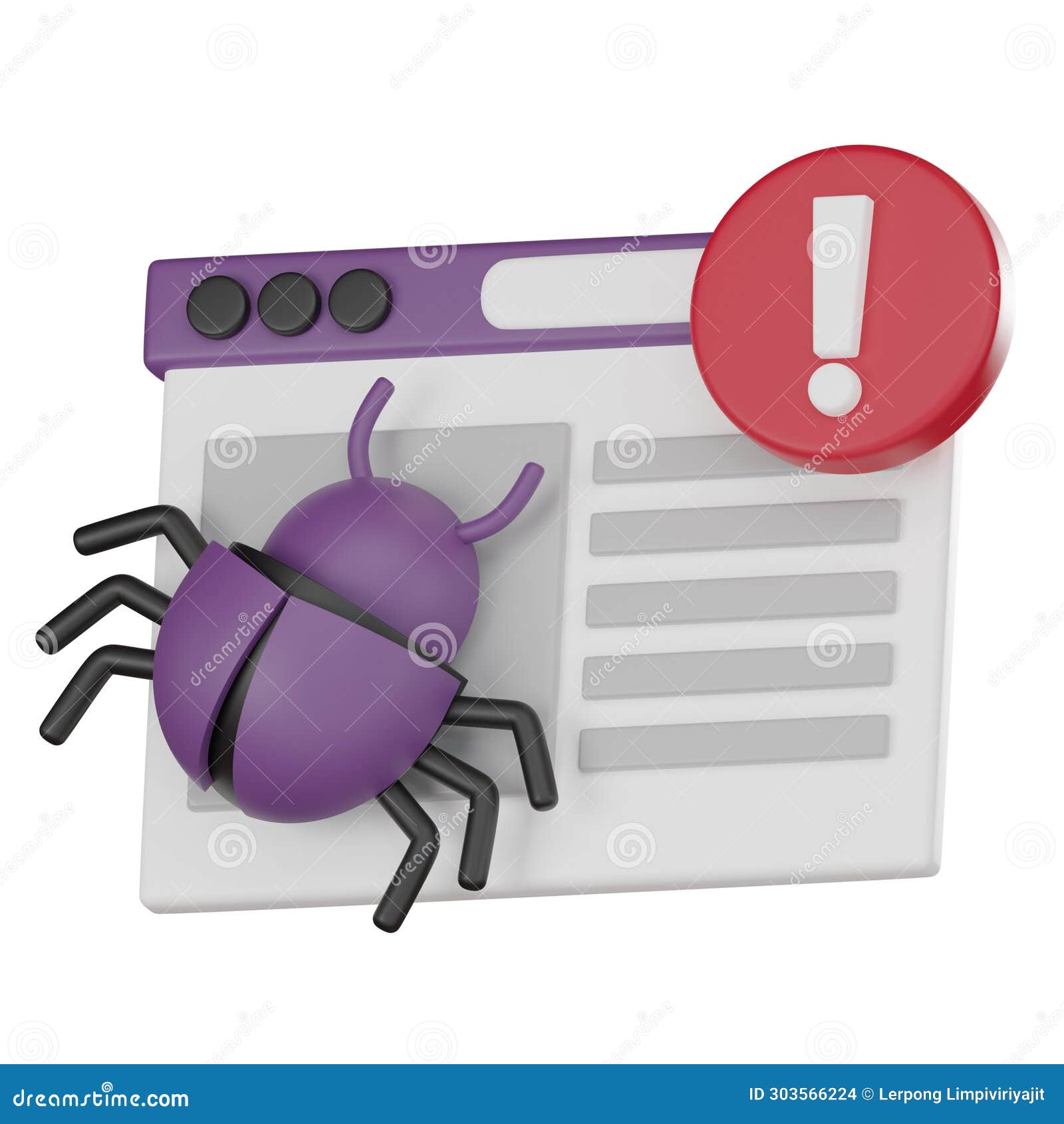 Digital Security, Malware, Bug, and 3D Icon in Cybersecurity 3D Render ...