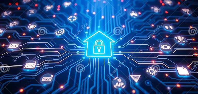 Digital Security Network with a Central Lock Symbolizing Protection and ...