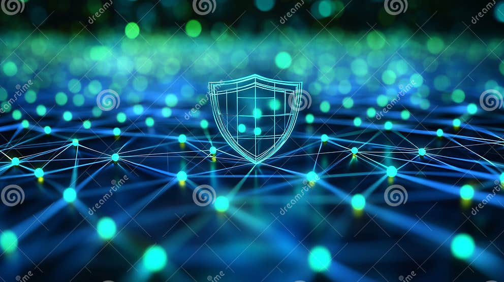 Digital Security Network with Glowing Points and Shield Symbol Stock ...