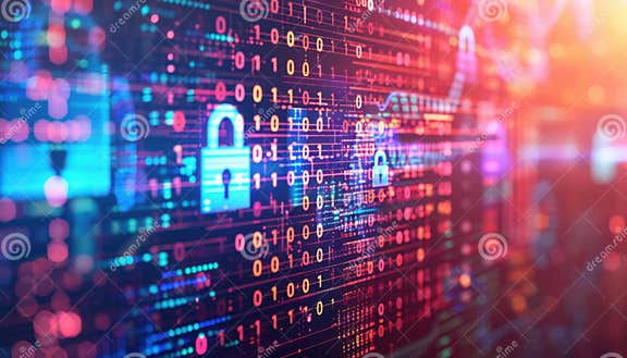 Digital Security Padlocks on a Background of Binary Code Stock Image ...